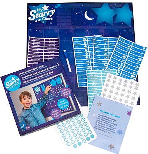 My Starry Chart - Kids Chore Chart Calendar Board for Behavior, Reward, Responsibility, Incentive & Routine at Home - Homeschool Planner Supplies with Dry Erase Reusable Stickers - Preschool Learning