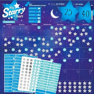 My Starry Chart - Kids Chore Chart Calendar Board for Behavior, Reward, Responsibility, Incentive & Routine at Home - Homeschool Planner Supplies with Dry Erase Reusable Stickers - Preschool Learning