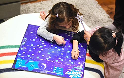 My Starry Chart - Kids Chore Chart Calendar Board for Behavior, Reward, Responsibility, Incentive & Routine at Home - Homeschool Planner Supplies with Dry Erase Reusable Stickers - Preschool Learning