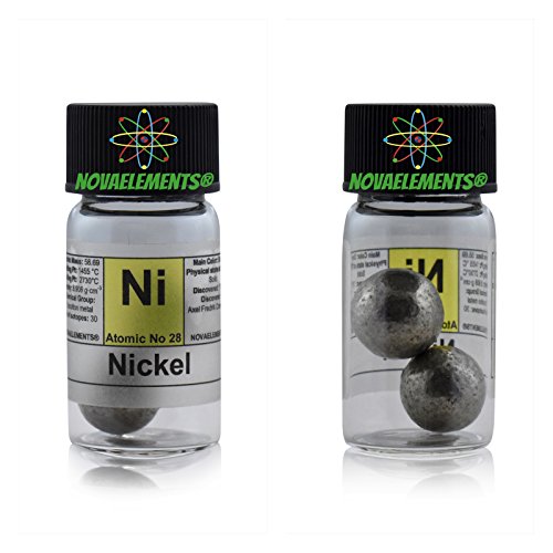 Metallic Nickel Element 28 Ni, 99.9% Spheres> 10 Grams in Glass Vial with Label