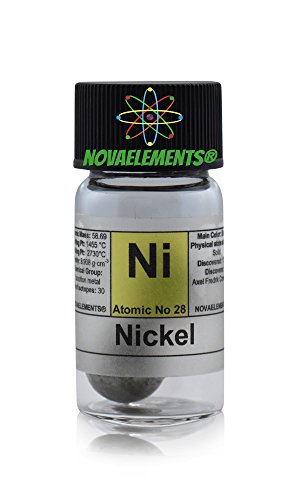 Metallic Nickel Element 28 Ni, 99.9% Spheres> 10 Grams in Glass Vial with Label