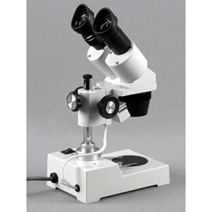 AmScope SE303-P-E Digital Binocular Stereo Microscope, WF10x Eyepieces, 10X and 30X Magnification, 1X and 3X Objectives, Tungsten Lighting, Reversible Black/White Stage Plate, Pillar Stand, 110V, Includes 0.3MP Camera and Software