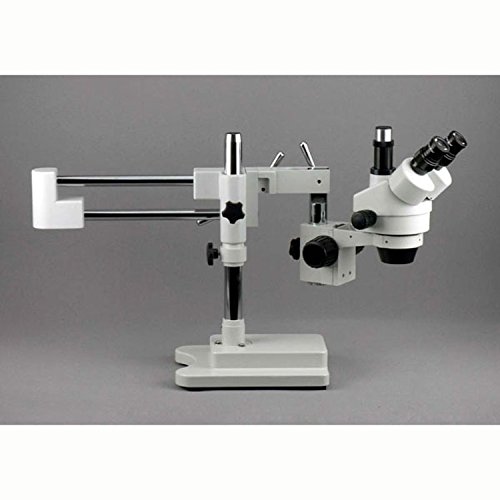 AmScope SM-4TZ-80S Professional Trinocular Stereo Zoom Microscope, WH10x Eyepieces, 3.5X-90X Magnification, 0.7X-4.5X Zoom Objective, 80-Bulb LED Ring Light, Double-Arm Boom Stand, Includes 0.5X and 2.0X Barlow Lens