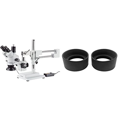 AmScope SM-4TZ-144A Professional Trinocular Stereo Zoom Microscope & EG-SM Microscope Eyepiece Eyeshields or Eye-Guards