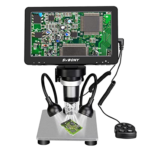 SVBONY SV604 7 Inch LCD Digital Microscope 1200X for Adults, Coin Microscope 1080FHD Video 12MP Camera, Electronic Microscope for Soldering, Wired Remote, Compatible with Windows and Mac OS