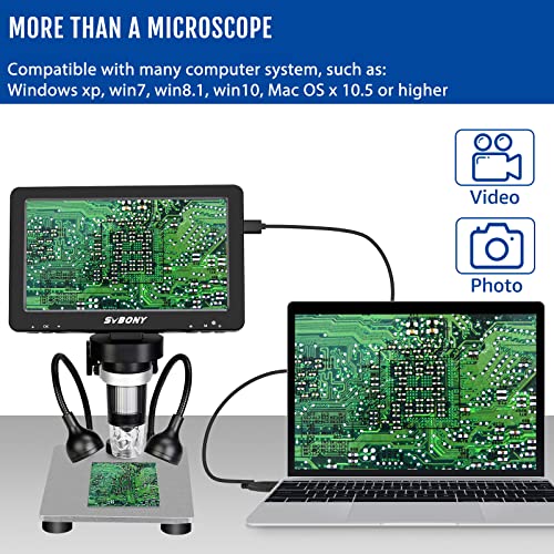 SVBONY SV604 7 Inch LCD Digital Microscope 1200X for Adults, Coin Microscope 1080FHD Video 12MP Camera, Electronic Microscope for Soldering, Wired Remote, Compatible with Windows and Mac OS