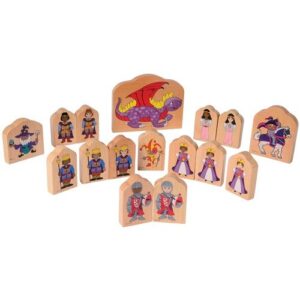 Constructive Playthings 16 pc. Double Sided Multi-Ethnic Royal Court 2 3/4" H. x 1 3/4" W. x 1/2" Thick Wooden Characters Including Dragon