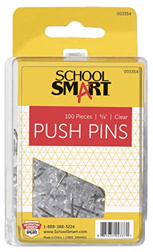 School Smart 003354 Clear Push Pin, 3/8" L (Pack of 100)