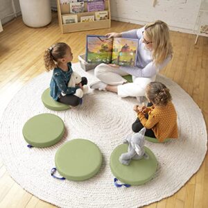 ECR4Kids SoftZone Floor Cushions with Handles, 2" Deluxe Foam, Round, Fern Green, (6-Pack)