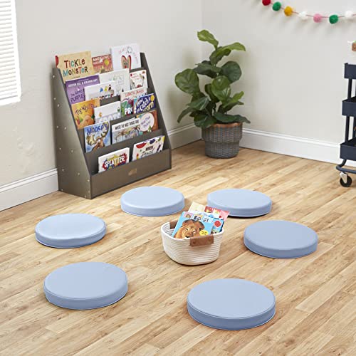 ECR4Kids SoftZone Floor Cushions with Handles, 2" Deluxe Foam, Round, Powder Blue, (6-Pack)