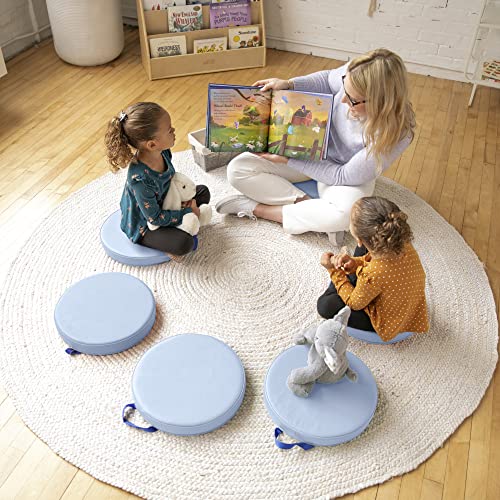 ECR4Kids SoftZone Floor Cushions with Handles, 2" Deluxe Foam, Round, Powder Blue, (6-Pack)