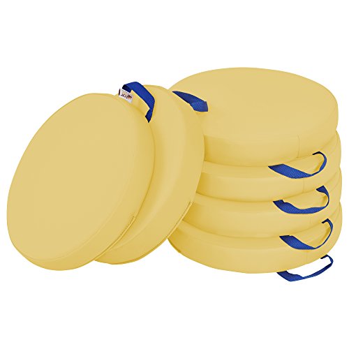 ECR4Kids SoftZone Floor Cushions with Handles, 2" Deluxe Foam, Round, Yellow, (6-Pack)