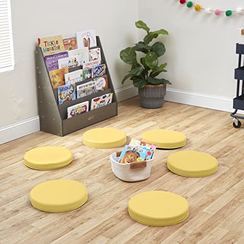 ECR4Kids SoftZone Floor Cushions with Handles, 2" Deluxe Foam, Round, Yellow, (6-Pack)