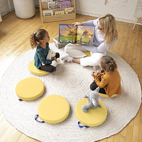 ECR4Kids SoftZone Floor Cushions with Handles, 2" Deluxe Foam, Round, Yellow, (6-Pack)