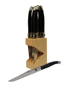 jean dubost 6 steak knives in wooden block, black