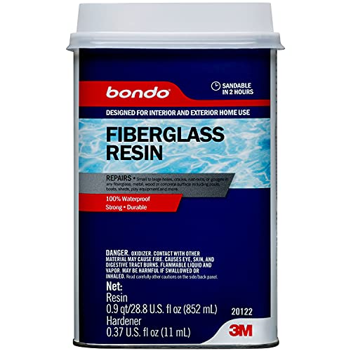 Bondo Fiberglass Resin, Interior and Exterior Home Use, 100% Waterproof, Strong, Durable, 20122, 28.8 fl oz Can