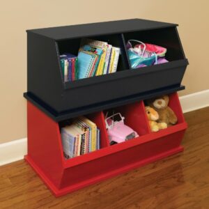 Stackable Wooden 2 Bin Open Storage Toy Organizing Cubby