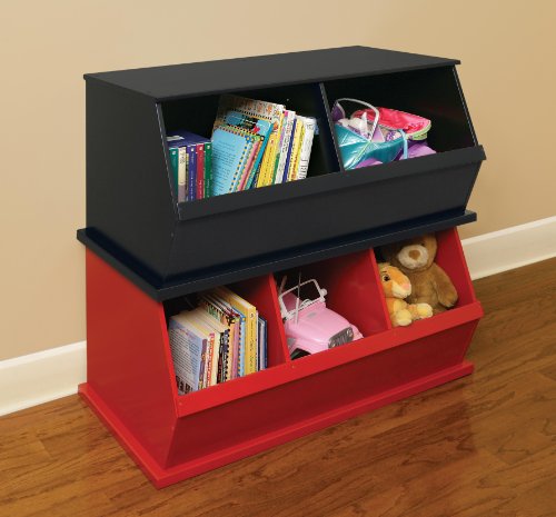 Stackable Wooden 2 Bin Open Storage Toy Organizing Cubby