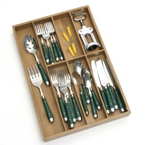 Lipper International 8877 Bamboo Wood Flatware Organizer with 7 Compartments, 12" x 17-1/2" x 1-3/4"