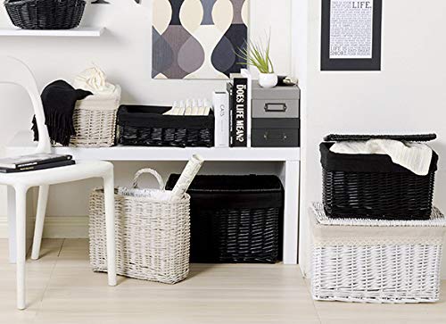 ちどり産業(Tidorisangyou) Willow Basket with Cloth Storage Box, 36X26XH12cm, Black (Black 19-3911tcx)