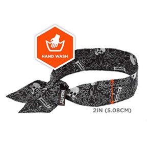 Ergodyne Chill Its 6700 Cooling Bandana, Lime, Evaporative Polymer Crystals For Cooling Relief, Tie For Adjustable Fit,, Skulls