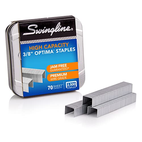 Swingline Staples, Optima, High Capacity, 3/8" Length, Jam Free, 125/Strip, 2500/Box, 1 Box (35550)