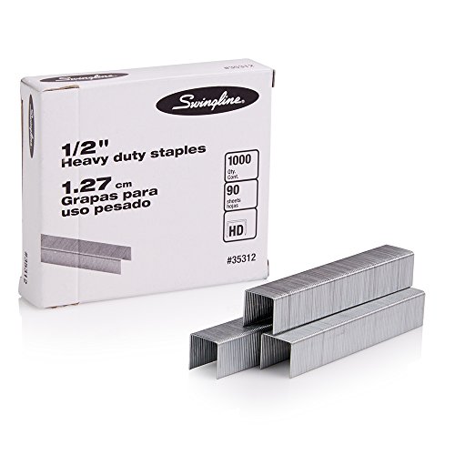 Swingline Staples, Heavy Duty, 1/2" Length, 90 Sheet Capacity, 100/Strip, 1000/Box, 1 Pack (35312), Silver