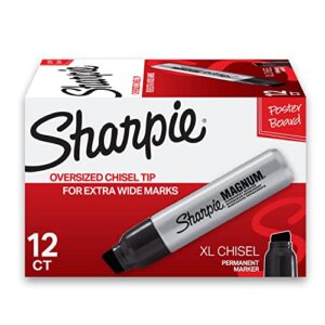 sharpie magnum permanent markers, chisel tip, black, (pack of 12)