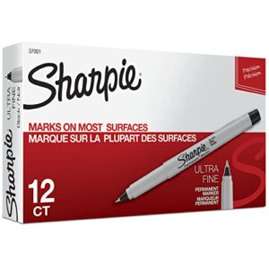 sharpie permanent markers, ultra fine point, black, 12 count