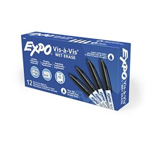 expo vis-a-vis wet erase markers, fine point, black, 12 count