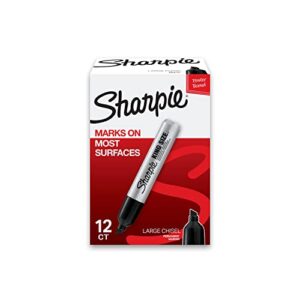 sharpie king size permanent markers large chisel tip, great for poster boards, black, 12 count