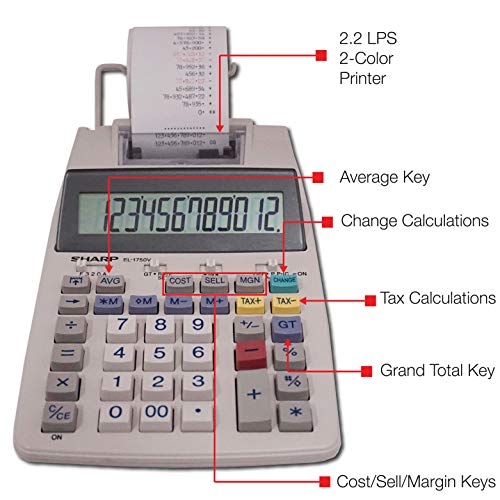 Sharp EL-1750V Two-Color Printing Calculator 2 Lines/Sec 3" Black/Red