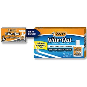 bic wite-out quick dry correction fluid – 3 pack (bicwofqd324)