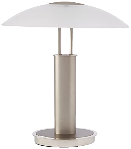 Artiva USA Avalon 9476TCM Touch-switch Table Lamp, Frosted Canoe Glass Shade, Satin Nickel and Chrome Finish