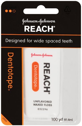 Reach Dentotape Waxed Dental Floss with Extra Wide Cleaning Surface for Large Spaces between Teeth, Unflavored, 100 Yards (Pack of 3)