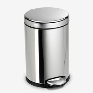 simplehuman 4.5 liter / 1.2 gallon round bathroom step trash can, polished stainless steel