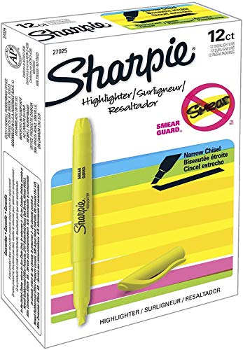 Sharpie Accent Pocket-Style Highlighters, Fluorescent Yellow , Chisel Tip, Dozen - 27025