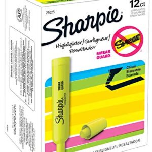 SHARPIE Tank Style Highlighters, Chisel Tip, Fluorescent Yellow, Box of 12