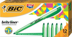 bic brite liner highlighter, chisel tip, green, 12-count (bl11-green)