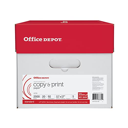 Office Depot® Brand Copy & Print Paper, Ledger Paper, 20 Lb, 500 Sheets Per Ream, Case Of 5 Reams