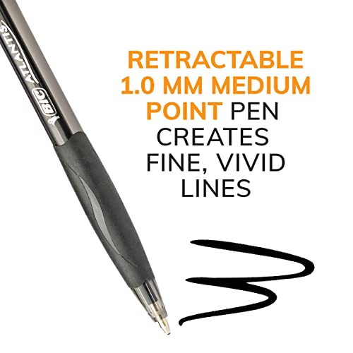 BIC Glide Retractable Ball Pens, Medium Point (1.0 mm), Black, Comfortable Rubber Grip For Writing, 12-Count Pack (VCG11-BLK)