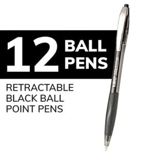 BIC Glide Retractable Ball Pens, Medium Point (1.0 mm), Black, Comfortable Rubber Grip For Writing, 12-Count Pack (VCG11-BLK)