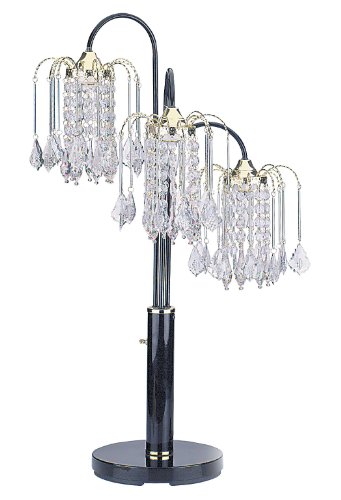 ORE International 716BK Table Lamp with Crystal-Like Shades, Black 34" x 15" x 15"