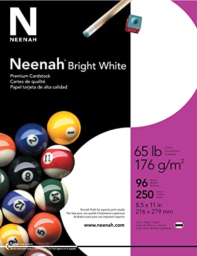 Neenah Premium Cardstock, 8.5" x 11", 65 lb/176 gsm, Bright White, 250 Sheets (91904)