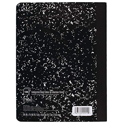 Mead Composition, Wide Ruled Comp Book, Writing Journal Notebook with Lined Paper, Home School Supplies for College Students & K-12, 9-3/4" x 7-1/2", 100 Sheets, Black Marble (09910)