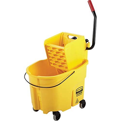 Rubbermaid Commercial Products, WaveBrake - Commercial Industrial Mop Bucket with Side-Press Wringer Combo on Wheels, 35 Quart, Yellow