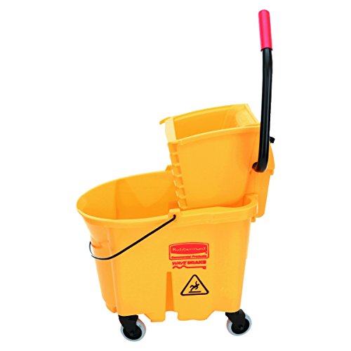 Rubbermaid Commercial Products, WaveBrake - Commercial Industrial Mop Bucket with Side-Press Wringer Combo on Wheels, 35 Quart, Yellow