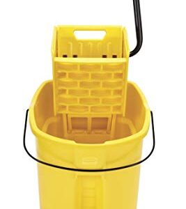 Rubbermaid Commercial Products, WaveBrake - Commercial Industrial Mop Bucket with Side-Press Wringer Combo on Wheels, 35 Quart, Yellow