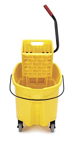 Rubbermaid Commercial Products, WaveBrake - Commercial Industrial Mop Bucket with Side-Press Wringer Combo on Wheels, 35 Quart, Yellow