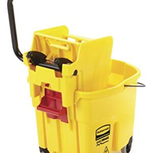 Rubbermaid Commercial Products, WaveBrake - Commercial Industrial Mop Bucket with Side-Press Wringer Combo on Wheels, 35 Quart, Yellow